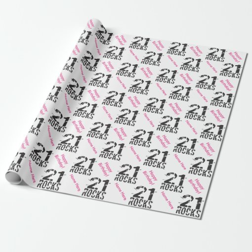 Personalized 21st Birthday Pink - 21 Rocks Wrapping Paper | Zazzle