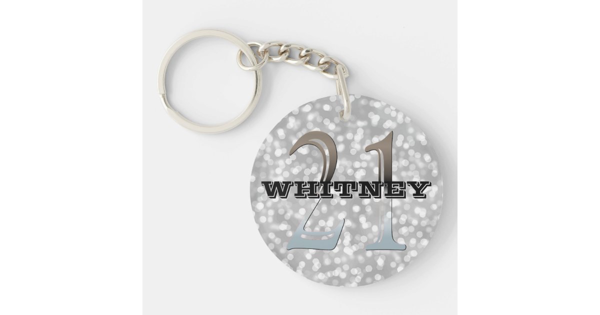 Personalized 21st Birthday | Silver Bokeh Name Keychain | Zazzle