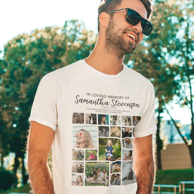 Personalized 24 Photo Collage Memorial T-Shirt | Zazzle