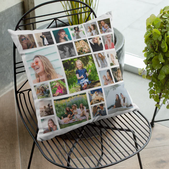 Personalized 24 Photo Collage Throw Pillow | Zazzle