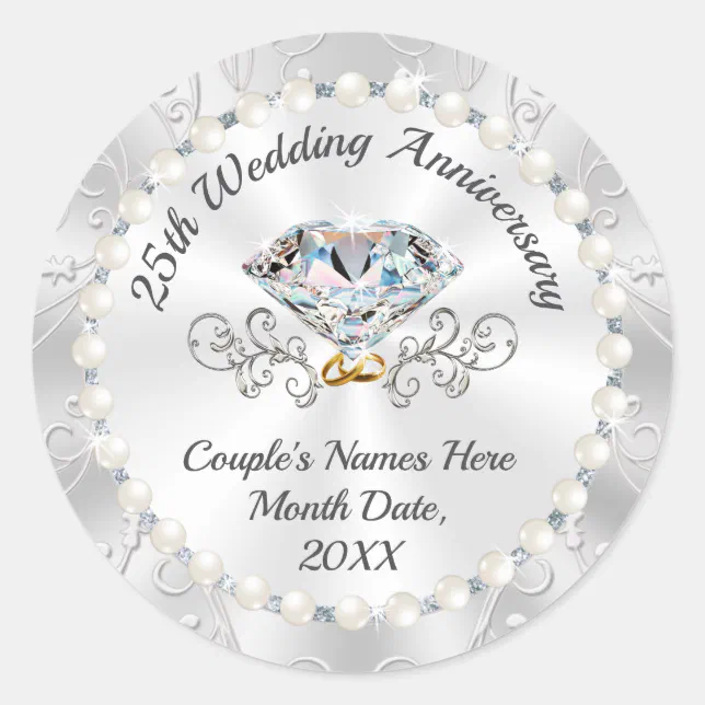 Personalized 25th Anniversary Party Favor Stickers | Zazzle