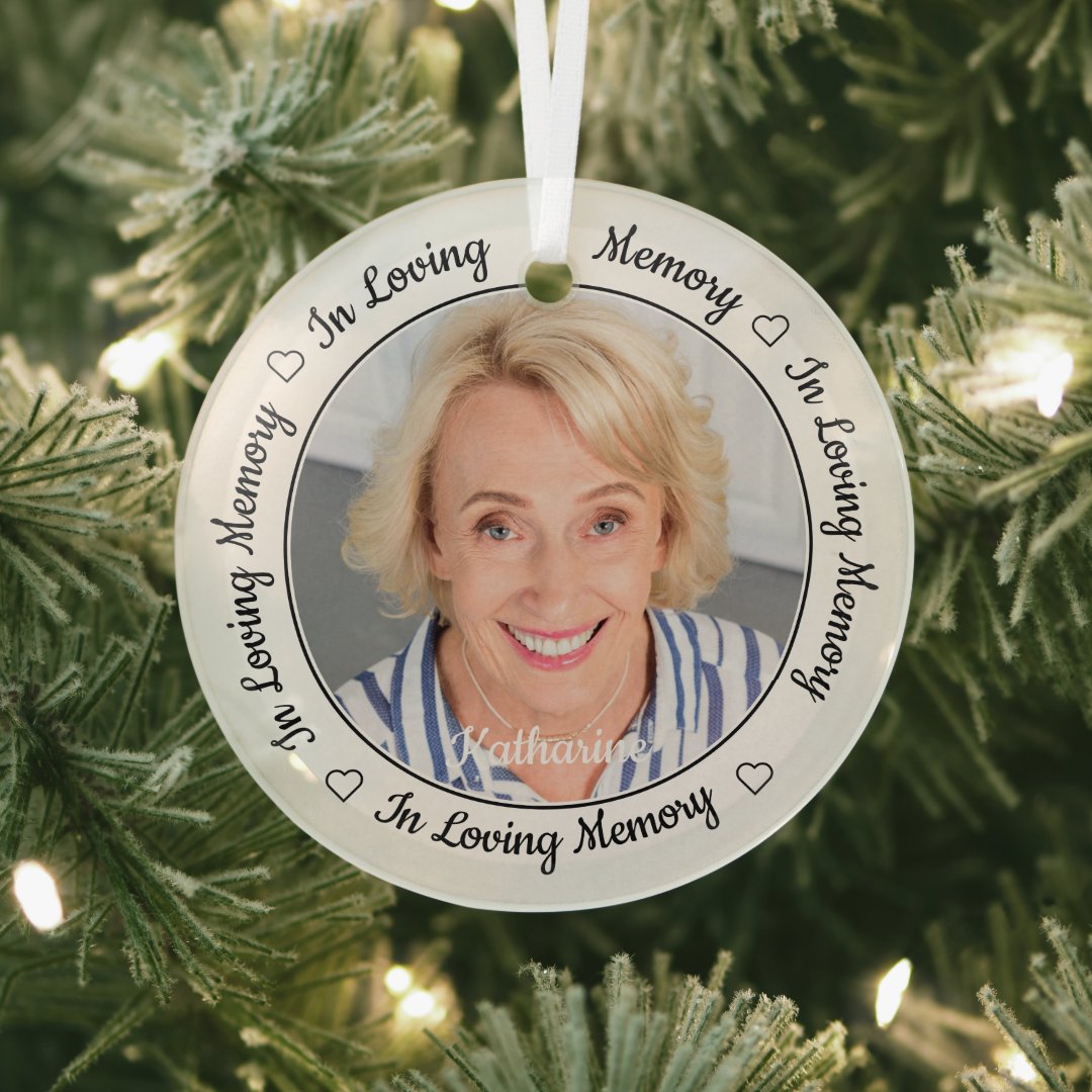 Personalized 2 Photo In Loving Memory Memorial Glass Ornament | Zazzle
