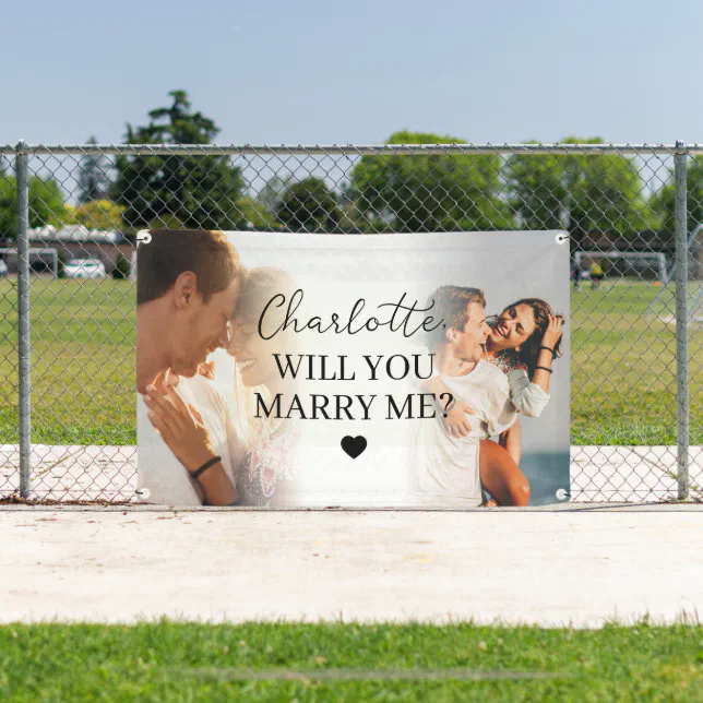 Personalized 2 Photo Outdoors Marriage Proposal Banner | Zazzle