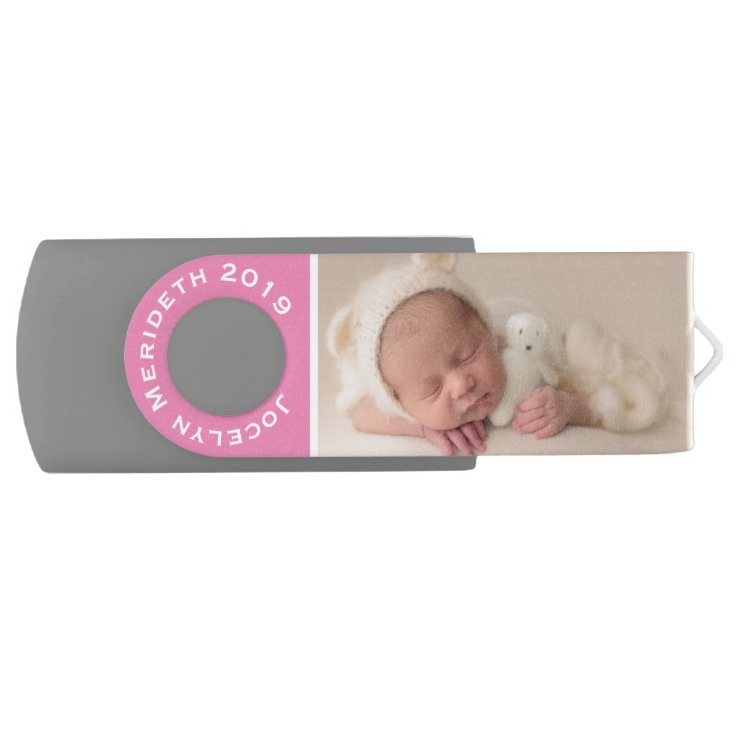 Personalized 2 Sided USB Baby Family Photo Pink Flash Drive | Zazzle