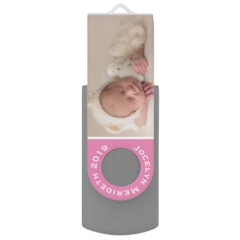 Personalized 2 Sided USB Baby Family Photo Pink Flash Drive | Zazzle