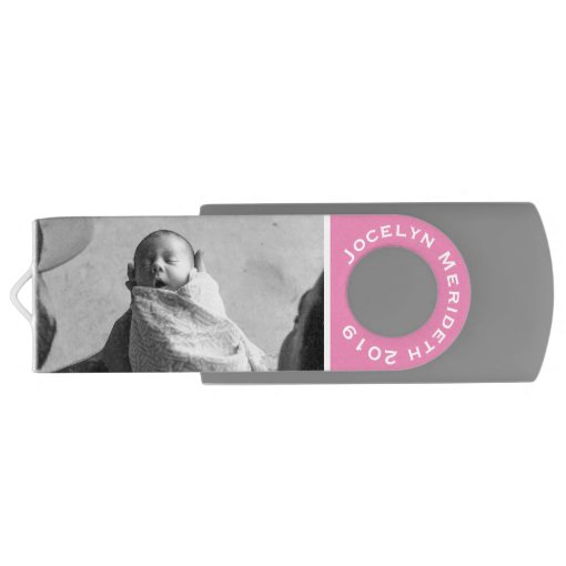 Personalized 2 Sided USB Baby Family Photo Pink Flash Drive | Zazzle
