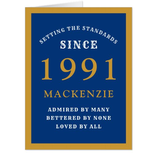 Personalized 30th Birthday 1991 Blue Gold Huge Card | Zazzle