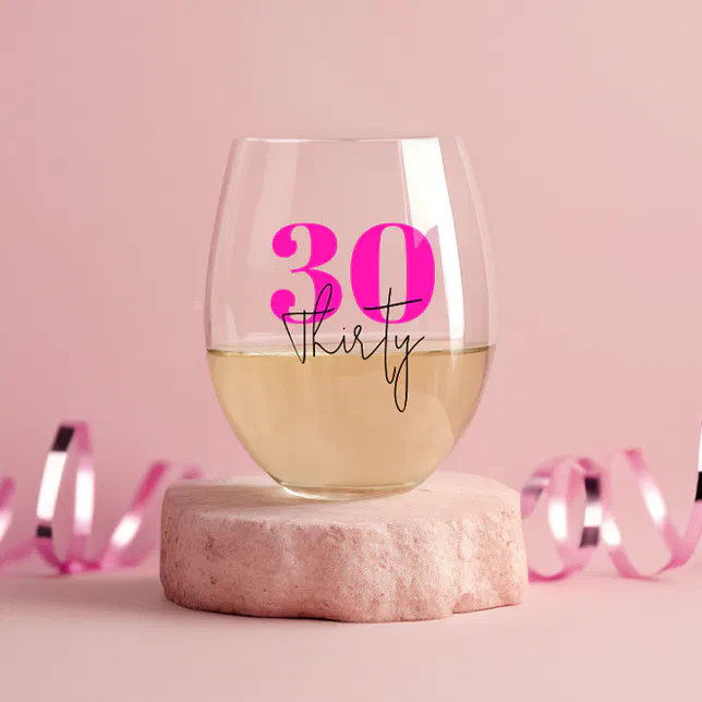 Personalized 30th Birthday Stemless Wine Glass | Zazzle