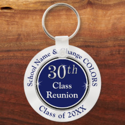 Personalized 30th Class Reunion Gifts, Navy Blue Keychain | Zazzle