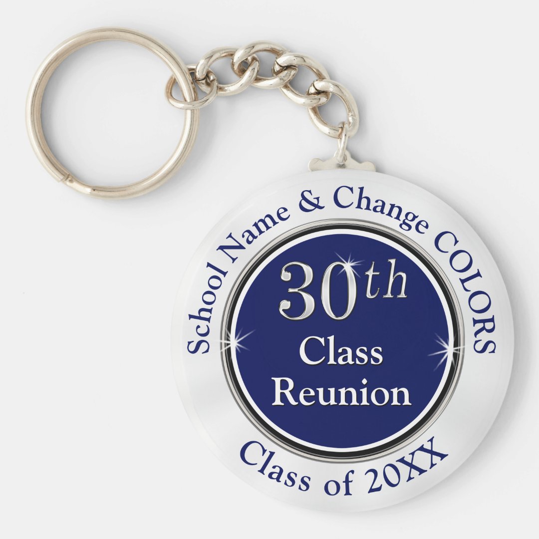 Personalized 30th Class Reunion Gifts, Navy Blue Keychain | Zazzle