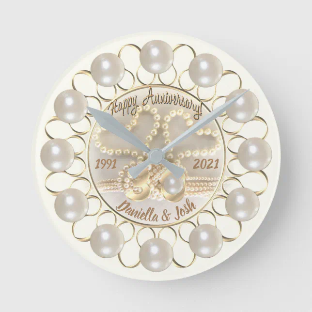 Personalized 30th Pearl Wedding Anniversary Clock | Zazzle