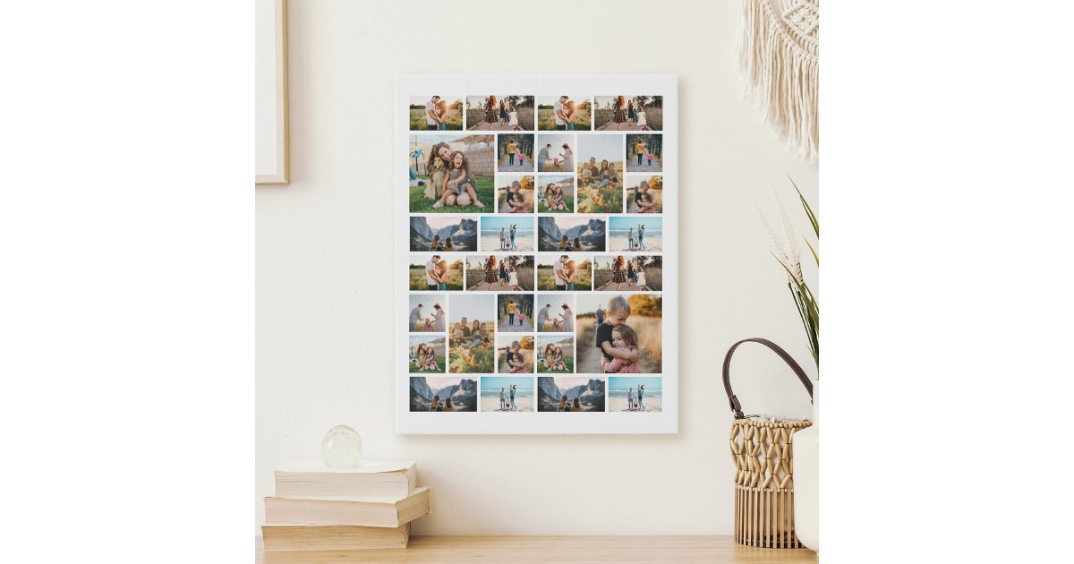 Personalized 32 Photo Collage Faux Canvas Print | Zazzle