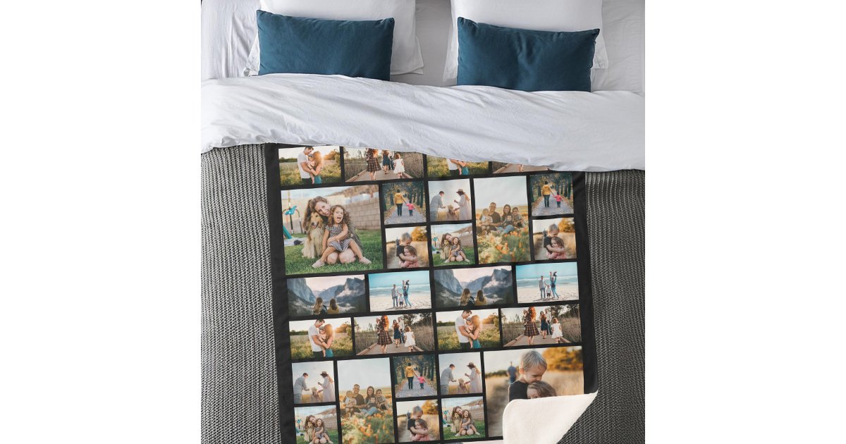 Personalized 32 Photo Collage Fleece Blanket | Zazzle
