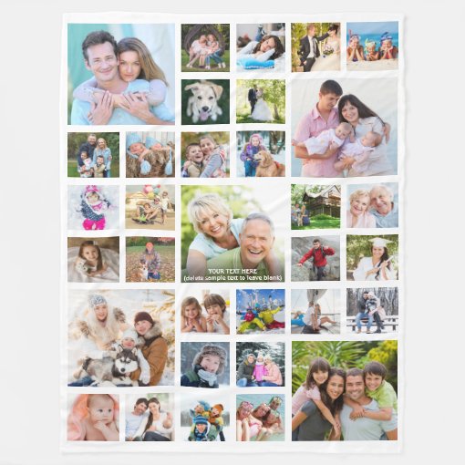 Personalized 33 Photo Collage Template White Fleece Blanket | Zazzle
