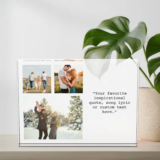 Personalized 3 Photo Collage and Quote Photo Block | Zazzle