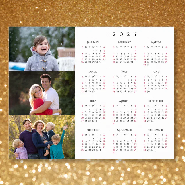 Personalized 3 Photo Collage Family 2025 Calendar Poster | Zazzle