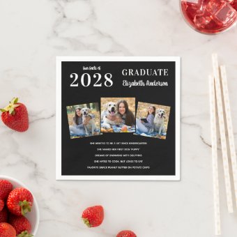 Personalized 3 Photo Graduate Fun Facts Graduation Napkins | Zazzle