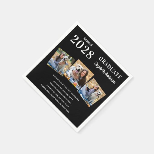 Personalized 3 Photo Graduate Fun Facts Graduation Napkins | Zazzle