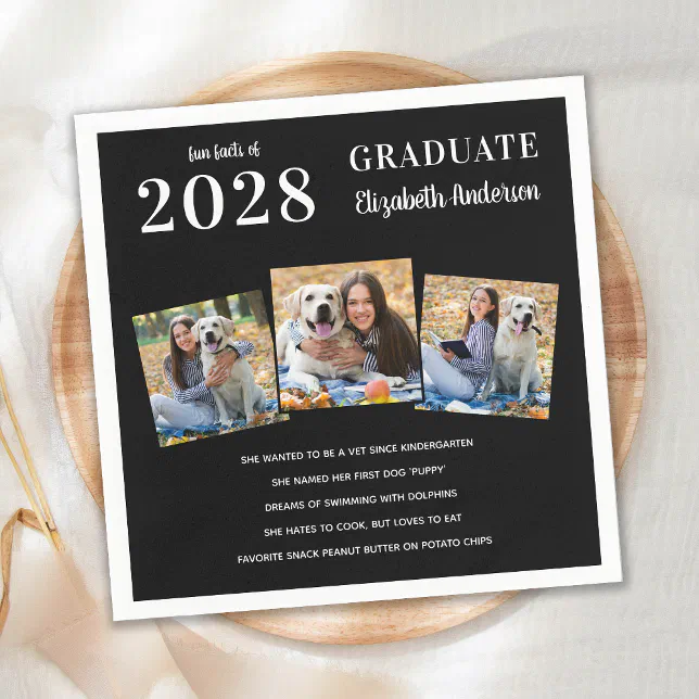 Personalized 3 Photo Graduate Fun Facts Graduation Napkins | Zazzle