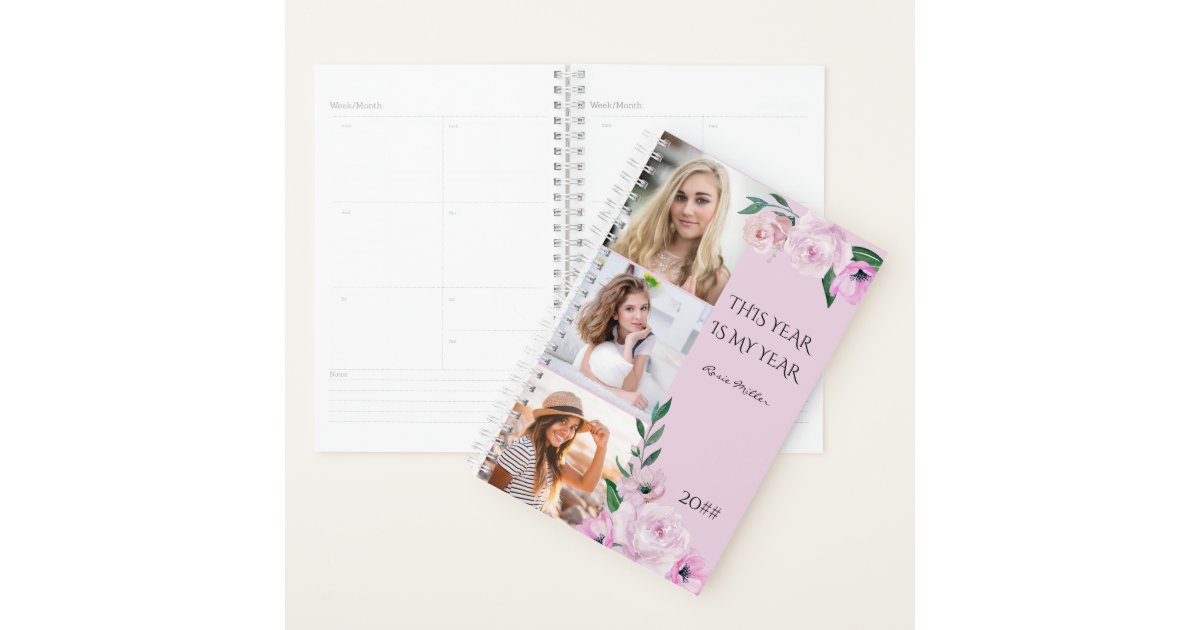 Personalized 3 Photo Pink Floral 2023 Planner | Zazzle