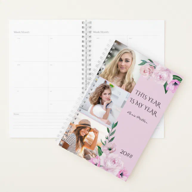 Personalized 3 Photo Pink Floral 2023 Planner | Zazzle