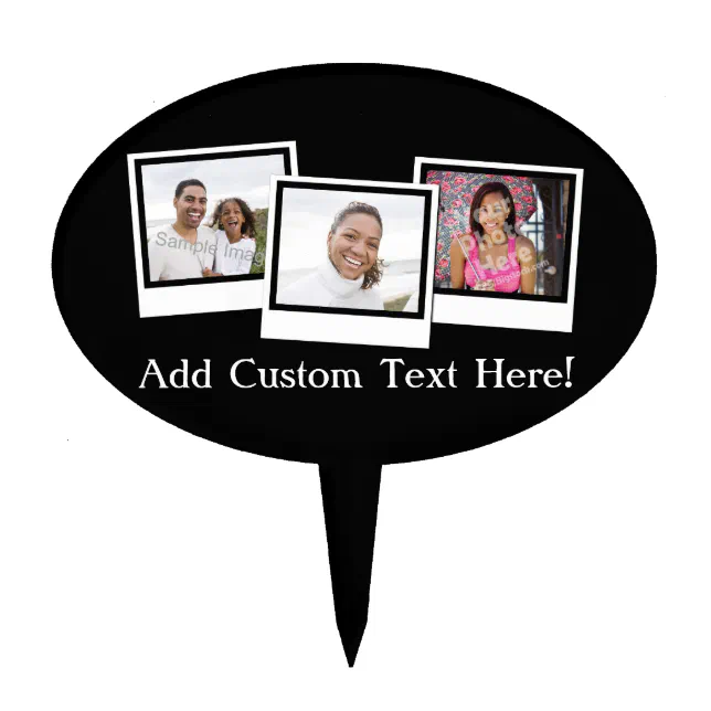 Personalized 3-Photo Snapshot Frames Custom Color Cake Topper | Zazzle