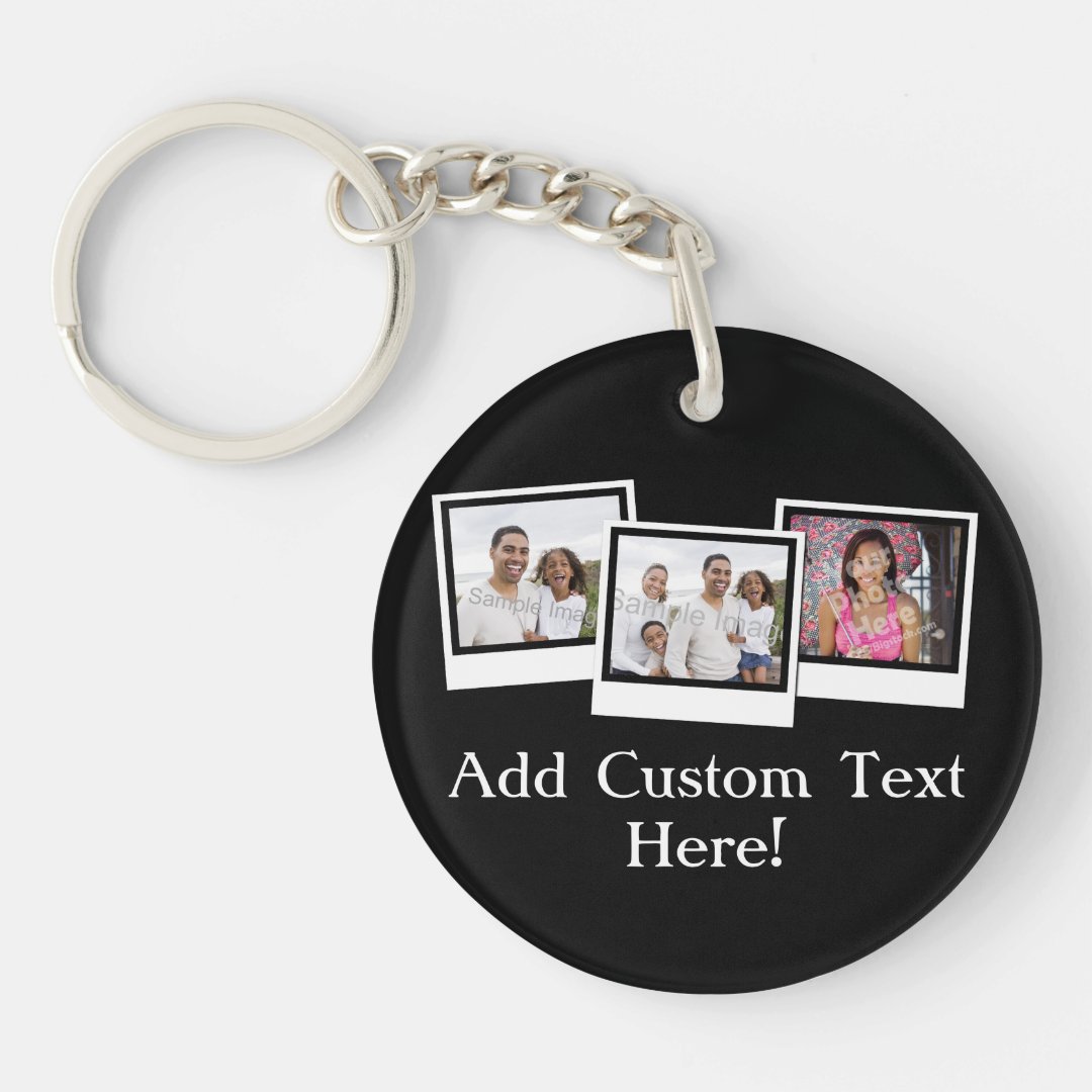 Personalized 3-Photo Snapshot Frames Custom Color Keychain | Zazzle