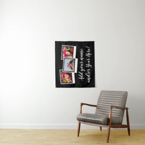 Personalized 3-Photo Snapshot Frames Typography Tapestry | Zazzle
