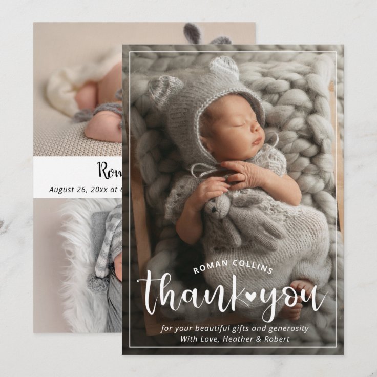 Personalized 3 Photo Thank You Birth Announcement | Zazzle