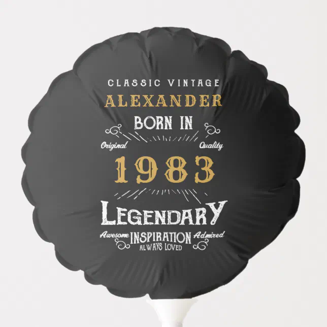 Personalized 40th Birthday Born 1983 Vintage Black Balloon | Zazzle