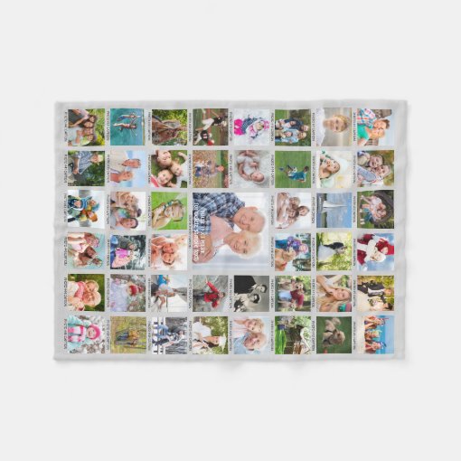 Personalized 45 Photo Collage Captions Your Color Fleece Blanket | Zazzle