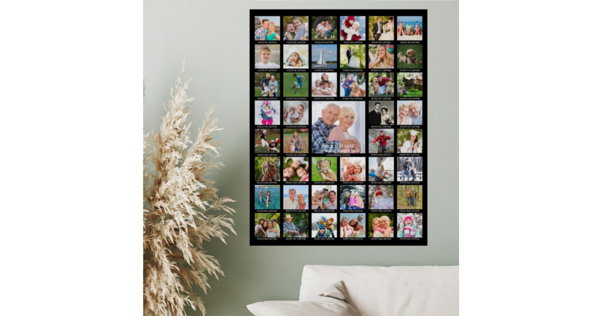 Personalized 45 Photo Collage with Captions Black Poster | Zazzle