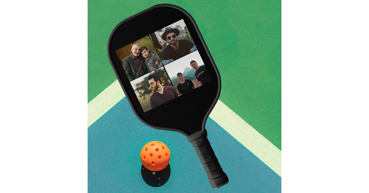 Personalized 4 Photo Collage create your own Black Pickleball Paddle ...