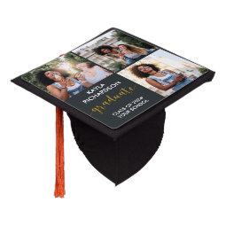 Personalized 4 Photo Collage Gold Graduation Cap Topper | Zazzle