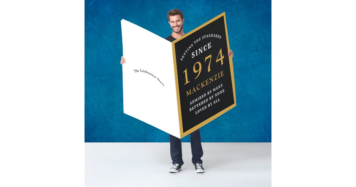 Personalized 50th Birthday 1974 Black Gold Huge Card | Zazzle