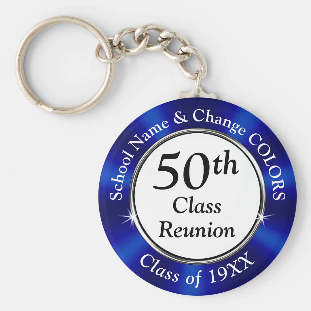 Personalized 50th Class Reunion Souvenirs, Blue Keychain | Zazzle