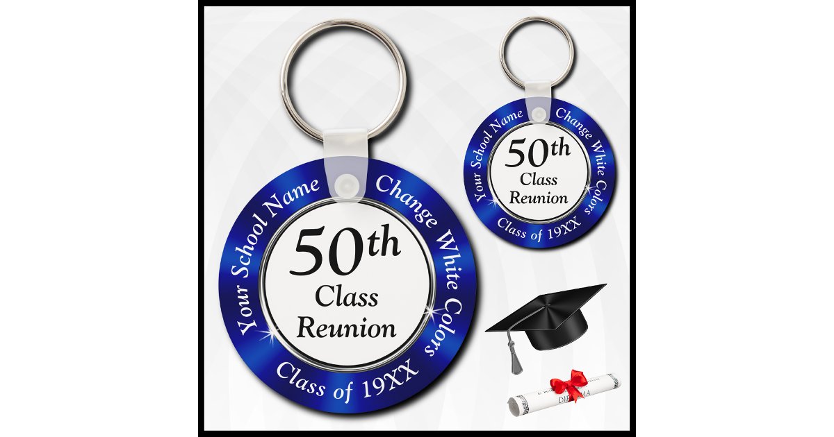 Personalized 50th Class Reunion Souvenirs, Blue Keychain | Zazzle
