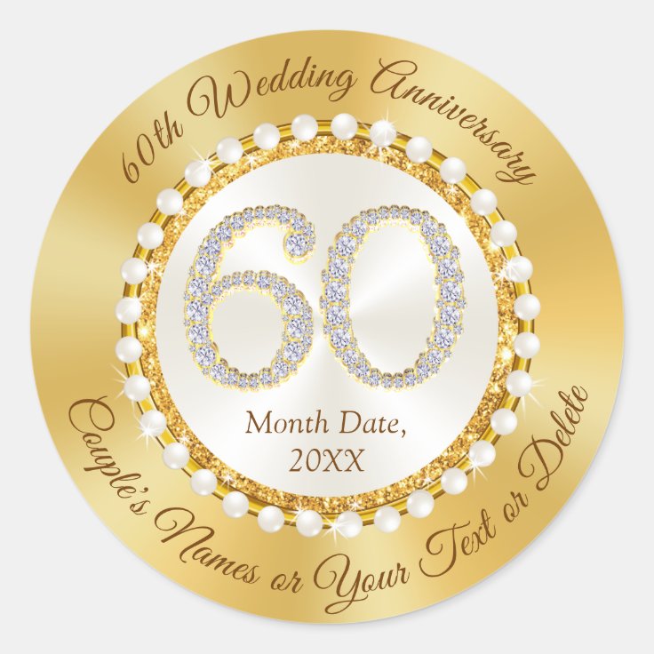 Personalized, 60th Anniversary Stickers, Classic Round Sticker | Zazzle