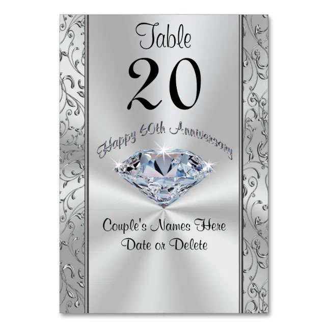 PERSONALIZED 60th Anniversary Table Number Cards | Zazzle