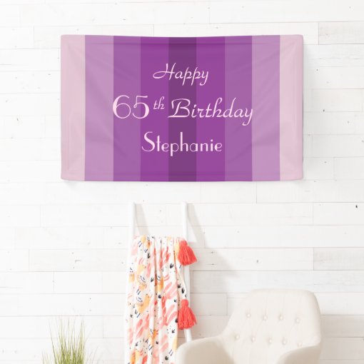 Personalized 65th Birthday Sign Purple Stripes | Zazzle