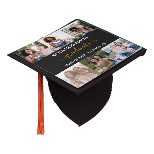 Personalized 6 Photo Collage Gold Graduate Graduation Cap Topper | Zazzle