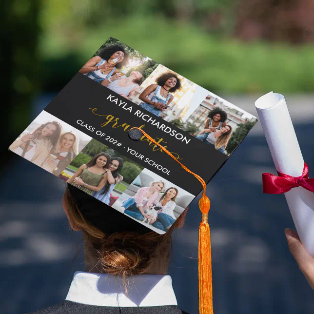 Personalized 6 Photo Collage Gold Graduate Graduation Cap Topper | Zazzle