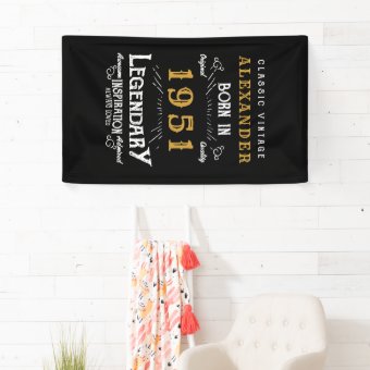 Personalized 70th Birthday Born 1951 Vintage Black Banner | Zazzle