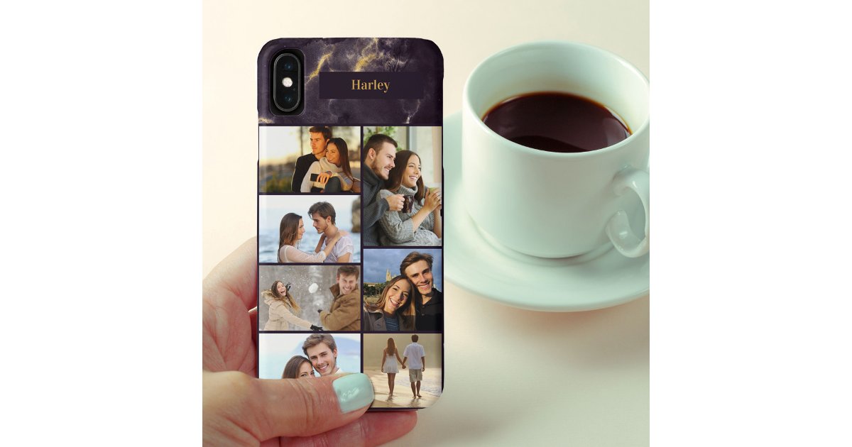 Personalized 7 Photo Collage on Dark Marble Case-Mate iPhone Case | Zazzle