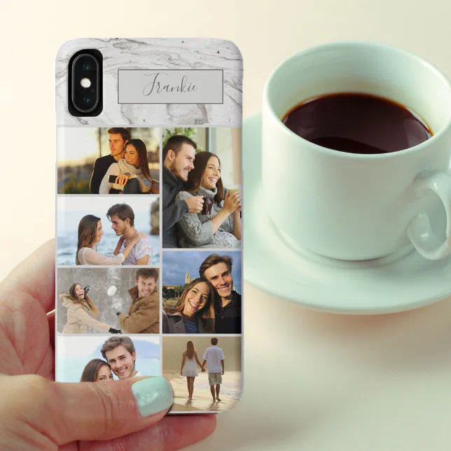Personalized 7 Photo Collage on Grey Marble Case-Mate iPhone Case | Zazzle