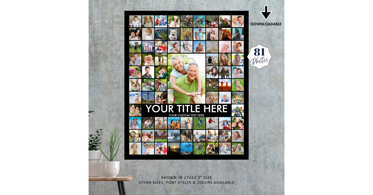 Personalized 81 Photo Collage Custom Color Poster | Zazzle