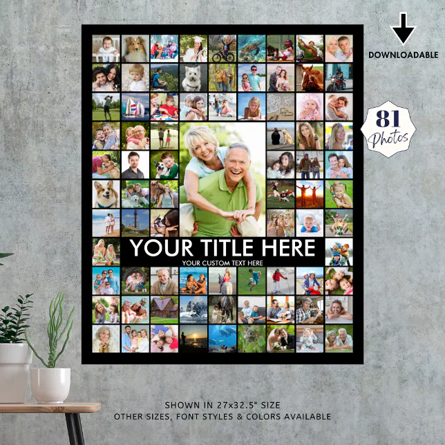 Personalized 81 Photo Collage Custom Color Poster | Zazzle