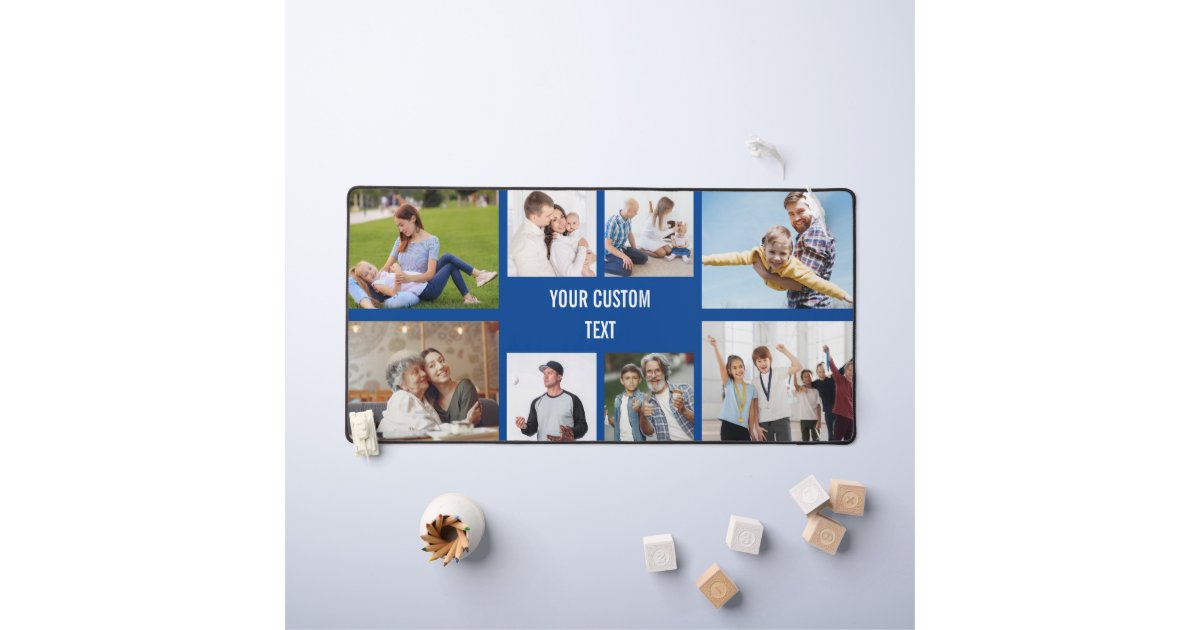 Personalized 8 Photo Collage family & Custom text Desk Mat | Zazzle