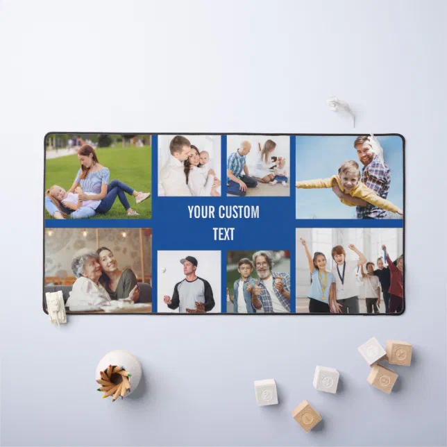 Personalized 8 Photo Collage family & Custom text Desk Mat | Zazzle