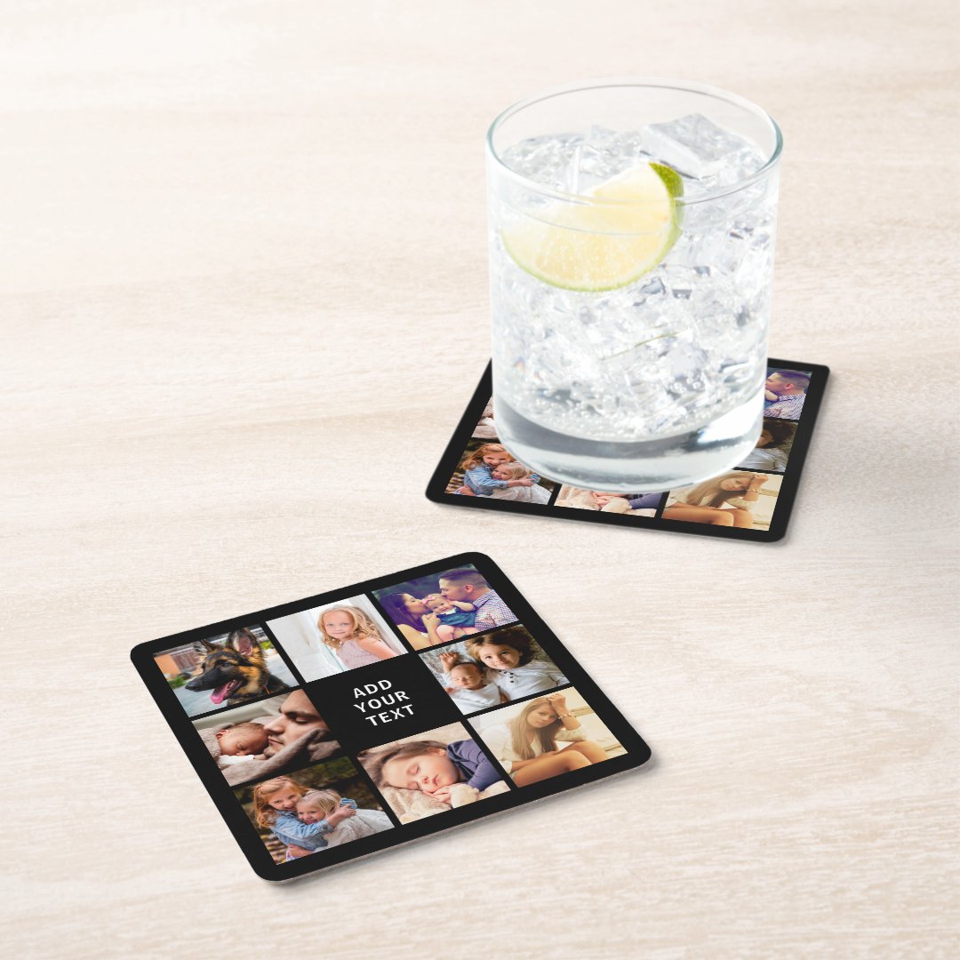 Personalized 8 Photo Collage Square Paper Coaster | Zazzle